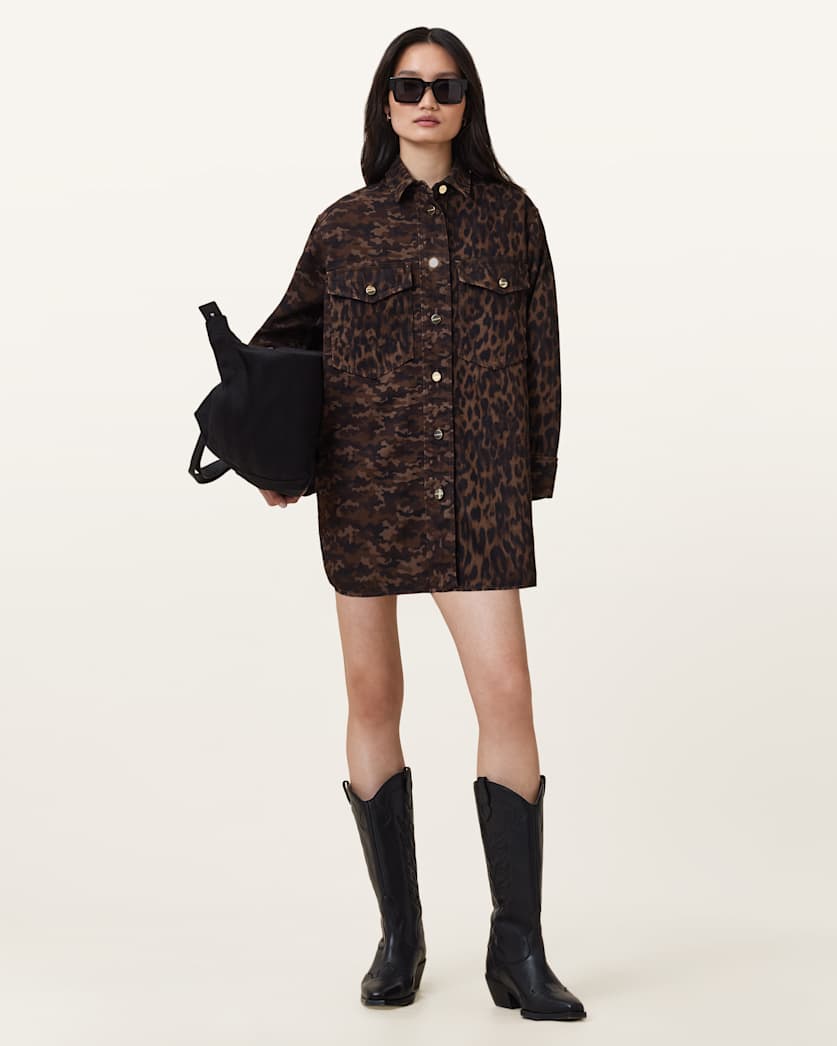 Faye Oversized Shacket Dress CAMO BROWN | ALLSAINTS